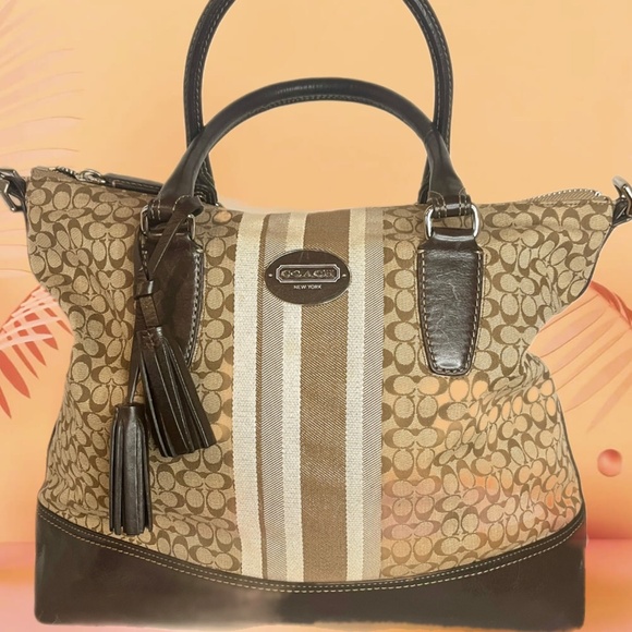 Coach | Bags | Coach Legacy Signature Stripe Rory Tassel Large Satchel ...
